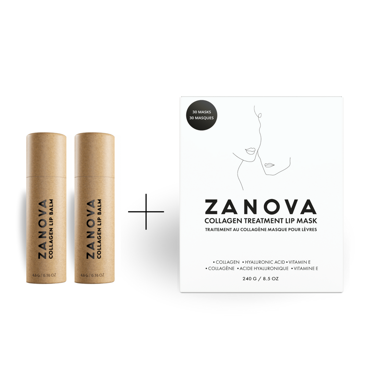 Zanova Collagen Lip Balm (2 packs) & Lip Mask (1 pack) Bundle